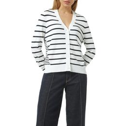 Strickjacke comma, Damen, Gr. 36, wei&szlig;, Strick, Obermaterial: 80% Viskose, 20% Polyamid, gestreift, l&auml;ssig geschnitten h&uuml;ftbedeckend, V-Ausschnitt, B&uuml;ndchen, Strickjacken Strickjacke, mit V-Ausschnitt und in Streifen-Optik