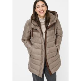 Fuchs & Schmitt Steppjacke FUCHS SCHMITT "Steppjacke", Damen, Gr. 38, grau (kies), Web, Obermaterial: 100% Polyester, clean, unifarben, regular fit lang, Rundhals, eingesetzt gerader Abschluss, Jacken Steppjacke, mit Kapuze