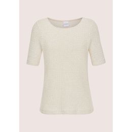 Madeleine Mode Kurzarmshirt MADELEINE "Shirt Sommershirt mit Halbarm, Rundhals", Damen, Gr. 34, wei&szlig; (wollwei&szlig;, goldfarben), Obermaterial: 92% Baumwolle CO. 3% Elasthan EL. 3% Polyester PES. 2% metallisierte Fasern MTF., Modern, tailliert, Shirts, Waffelartige Struktur