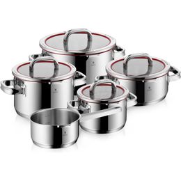 Topf-Set WMF "Function 4, Glasdeckel mit 4 Abgie&szlig;funktionen, poliert, unbeschichtet", rot (edelstahlfarben, rot), T&ouml;pfe
