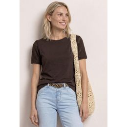 Rundhalsshirt Street One, Damen, Gr. 40, espresso braun, Jersey, Obermaterial: 50% Baumwolle, 50% Modal, unifarben, regular fit h&uuml;ftbedeckend, Rundhals, abgesteppte Kante, Shirts Rundhalsshirt, Sommershirt mit Rundhals und Spitzen&auml;rmeln