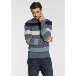 Strickpullover Tom Tailor, Herren, Gr. XL, blau (blau multi), Strick, Obermaterial: 100% Baumwolle, normal h&uuml;ftbedeckend, Pullover Strickpullover, mit Blockstreifen