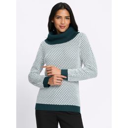 Rollkragenpullover Classic Basics "Rollkragen-Pullover", Damen, Gr. 38, petrol, ecru, gemustert, 100% Polyacryl, gemustert, Pullover Rollkragenpullover