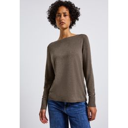 Strickpullover Street One, Damen, Gr. 42, braun (nomad braun meliert), Strick, Obermaterial: 60% Viskose, 40% Baumwolle, unifarben, l&auml;ssig geschnitten h&uuml;ftbedeckend, U-Boot-Ausschnitt, Flachstrickb&uuml;ndchen, Pullover Strickpullover, mit U-Boot-Ausschnitt