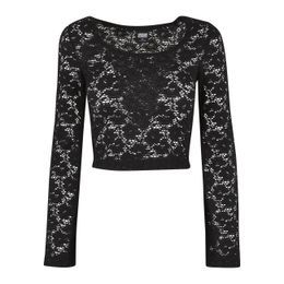 Langarmshirt Urban Classics "Urban Classics Damen Ladies Cropped Lace Longsleeve", Damen, Gr. L, schwarz, 94% Polyamid, 6% Elasthan, unifarben, regular fit, Rundhals, Shirts Langarmshirt