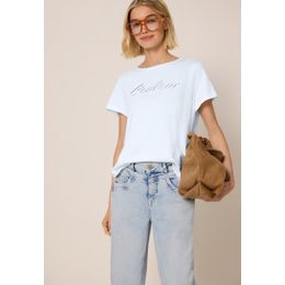 Rundhalsshirt STREET ONE STUDIO, Damen, Gr. 34, wei&szlig;, Web, 100% Baumwolle, unifarben, normal normal, Rundhals, abgesteppt, Shirts Rundhalsshirt, aus reiner Baumwolle