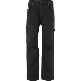 Bequeme Jeans Karl Kani "Karl Kani Herren KK Retro Baggy Workwear Knee Cut Denim", Herren, Gr. 28, Normalgr&ouml;&szlig;en, bleachedschwarz, 100% Baumwolle, unifarben, Jeans