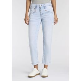 Boyfriend-Jeans Herrlicher "Shyra Tap Denim Light", Damen, Gr. 32, N-Gr, soft cloud, Denim/Jeans, Obermaterial: 98% Baumwolle, 2% Elasthan, straight fit 7/8-L&auml;nge, Jeans, im Straight Fit, mit Knopfleiste
