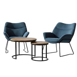 bene living M&ouml;belset, Schwarz, Blau, Braun, Natur, Textil, Echtholz,Mangoholz, Holz Optik, 2-Sitzer, Rund,Rund, Kufe, 58x45x58 cm, Wohnzimmer, Sessel
