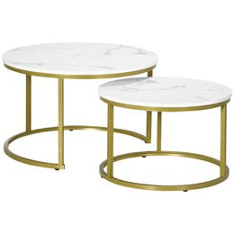 HOMCOM Couchtisch, Wei&szlig;, Metall, 74x46.3x74 cm, Wohnzimmer, Wohnzimmertische, Couchtische