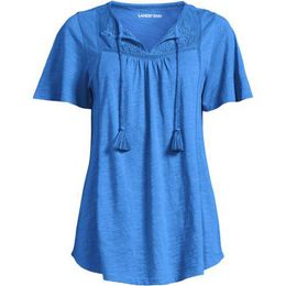 LANDS' END Flammgarn-Jerseyshirt mit kurzen Fl&uuml;gel&auml;rmeln, Damen,  Blau, Baumwolle, by Lands' End