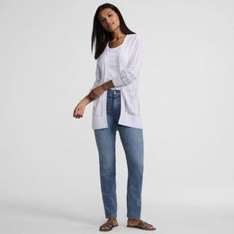 LANDS' END Langer offener Soft Flow Ajour-Cardigan aus Leinenmix, Damen,  Wei&szlig;, Baumwolle/Leinen/Lyocell (Viskose), by Lands' End