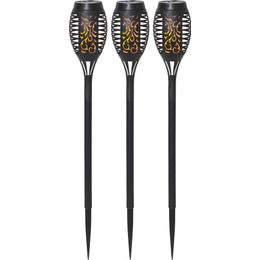 LED Solarleuchte "Solar-Wegleuchte Flame Mini", schwarz, B:7cm H:40cm L:7cm T:7cm &Oslash;:7cm, Parforce Traditional Hunting, Leuchten, 3er-Set, Flammeneffekt, D&auml;mmerungssensor, Mini-Fackelform