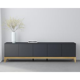 Lowboard OTTO HOME "Maryd", grau, wotan eiche, B:200cm H:53cm T:40cm, Holzwerkstoff, MDF, Sideboards, Lowboard, TV-Kommode mit Kabeldurchf&uuml;hrung, Push-to-Open Funktion, Breite 200 cm