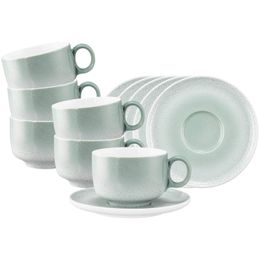 Tasse Seltmann Weiden "Milchkaffeetassen mit Untertassen Sento Home 350 ml 6er Set", gr&uuml;n (aura mint), B:16,2cm H:9,2cm &Oslash;:16,2cm, Porzellan, Trinkgef&auml;&szlig;e, Tasse, Sp&uuml;lmaschinengeeignet, Mikrowellengeeignet, Ofenfest, Salamandergeeignet, K&uuml;hlschrankgeeignet, Gefrierschrankgeeignet