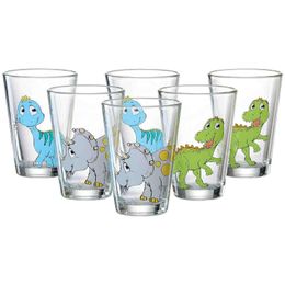 Ritzenhoff & Breker Kinderbecher RITZENHOFF & BREKER "Kindergl&auml;ser Dino 200 ml 6er Set bunt", bunt, B:7cm H:10cm &Oslash;:7cm, Glas, Trinkgef&auml;&szlig;e, Kinderbecher, Sp&uuml;lmaschinengeeignet