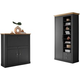 B&uuml;rom&ouml;bel-Set OTTO HOME "Westminster, wohnliches Home-Office, B&uuml;ro in zwei Farben verf&uuml;gbar", dunkelgrau, Holzwerkstoff, Arbeitsm&ouml;bel-Sets, B&uuml;rom&ouml;bel-Set, enth&auml;lt Sekret&auml;r und Stauraumschrank im Landhausstil, mit Kabelkanal