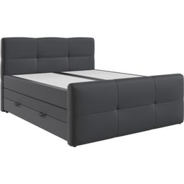Boxspringbett FORTE "Star", anthrazit, B:186cm L:227cm, Der Bezugsstoff Paros 2 ist ein glatter Velvet-Stoff mit dezentem Glanz. Besonders weich, schwer entflammbar und zertifiziert nach OEKO-TEX Standard 100., Komplettbetten, Boxspringbett
