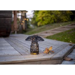 Dekolicht "Au&szlig;endekoration Otto", schwarz, B:27cm H:26cm L:27cm T:27cm &Oslash;:27cm, Parforce Traditional Hunting, Leuchten, Pilzform, schwarzes Geflecht in Rattanoptik, LEDs warmwei&szlig;, Timer