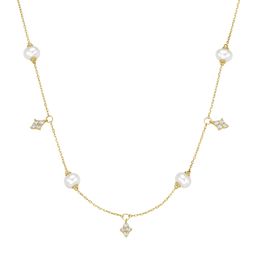 Collier "S&uuml;&szlig;wasser-Perlen und Zirkonia, Silber 925", gold, Giorgio Martello MILANO, Halsketten, Damen, 45cm, Silber 925 (Sterlingsilber), Collier