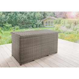 Kissenbox Destiny "CASA", grau, B:175cm H:90cm T:86cm, Aluminium, Geflecht Polyrattan, Aufbewahrungsboxen, Polyrattan, Deckel mit Gasdruckfeder, inkl. Inlett mit Rei&szlig;verschlu&szlig;