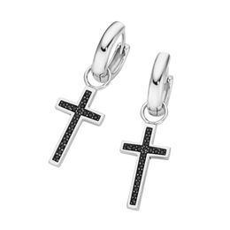 Paar Creolen "Behang Kreuz, wei&szlig;e Zirkonia oder schwarze Spinelle, Silber 925", schwarz, Giorgio Martello MILANO, Ohrringe, Herren, Silber 925 (Sterlingsilber)