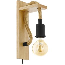 Eglo Wandleuchte "RAMPSIDE Wandlampe, schwarz und braun, Wohnzimmerlampe, IP20, Lampe", braun (schwarz, braun), 1, H: 30cm, Leuchten, Vintage Wandleuchte, Industrial, Wandspot, E27, inkl. Kabelschalter, Wandleuchte