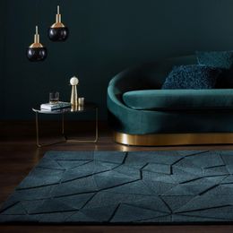 Teppich FLAIR RUGS "SHARD", blau, B:120cm H:10mm L:170cm, Wolle, Teppiche, Teppich, Hoch-Tief Effekt, Handgearbeitet