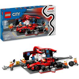 Konstruktionsspielsteine Lego "F1 Boxenstopp mit Boxencrew und Ferrari Flitzer (60443), Lego City", bunt, Spielbausteine, Kinder, Kunststoff, Lego City; Made in Europe