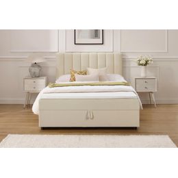 Boxbett OTTO HOME "Haileyy inkl. Bettkasten und Topper, Liegefl&auml;che 180x200cm", beige, B:142cm L:210cm, Komplettbetten, erh&auml;ltlich in der Gr&ouml;&szlig;e 180x200 cm, inkl. Aufbauvideo