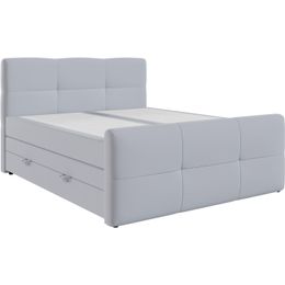 Boxspringbett FORTE "Star", grau, B:146cm L:227cm, Der Bezugsstoff Paros 2 ist ein glatter Velvet-Stoff mit dezentem Glanz. Besonders weich, schwer entflammbar und zertifiziert nach OEKO-TEX Standard 100., Komplettbetten, Boxspringbett