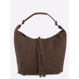 Umh&auml;ngetasche Heine, Damen, Gr. B/H/T: 43cm x 38cm x 11cm, braun (schoko), Viskosemischung, unifarben, Taschen Umh&auml;ngetasche