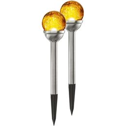 LED Solarleuchte "Solar-Wegleuchte Roma", amber, B:8cm H:26,5cm L:8cm T:8cm &Oslash;:8cm, Parforce Traditional Hunting, Leuchten, D&auml;mmerungssensor, 2er-Set, Licht amberfarben, kompakte Bauform