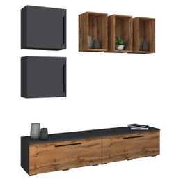 Wohnzimmertisch Vcm "Schrankwand Wohnzimmer Anbauwand Wohnwand Arila L", braun (anthrazit, honig, eiche), B:190cm T:40cm, Sideboards