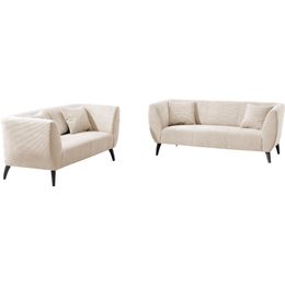 Polstergarnitur Home Affaire "Lazio modern und bequem, schmale Armlehnen, tolle Detailverarbeitung", beige (silber, zierkissen silber, beige), B:255cm H:94cm T:88cm, 93% Polyester, 7% Polyamid, Sitzm&ouml;bel-Sets, zwei verschiedene Fu&szlig;farben w&auml;hlbar