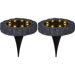 LED Solarleuchte "Solar-Spotlight Lawnlight", grau, B:11cm H:2,5cm L:11cm T:11cm &Oslash;:11cm, Parforce Traditional Hunting, Leuchten, 2er-Set, flache Bodenleuchten, D&auml;mmerungssensor