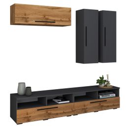 Wohnzimmertisch Vcm "Schrankwand Wohnzimmer Anbauwand Wohnwand Arila XL", braun (anthrazit, honig, eiche), B:190cm T:40cm, Tische