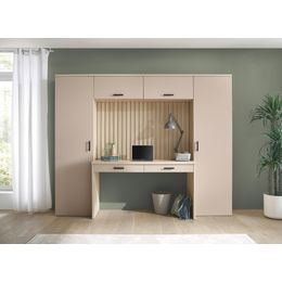 B&uuml;rom&ouml;bel-Set BEGA OFFICE "Aragon B&uuml;rokombination B/H/T 250x200x60 cm", riva oak, kaschmir, B:250cm H:200cm T:60cm, Arbeitsm&ouml;bel-Sets, B&uuml;rom&ouml;bel-Set, 4-tlg. B&uuml;rokombination, Melaminbeschichtung, Metallgriffe
