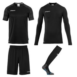 Sportanzug Uhlsport "Torwart-Sets REACTION GOALKEEPER SET Kids", Jungen, Gr. 140, schwarz (schwarz, anthra), Obermaterial: 89% Polyester Pol. recyc.. 6% Elasthan EL. 5% Baumwolle CO., Sportanz&uuml;ge