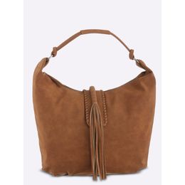 Umh&auml;ngetasche Heine, Damen, Gr. B/H/T: 43cm x 38cm x 11cm, braun (cognac), Viskosemischung, unifarben, Taschen Umh&auml;ngetasche