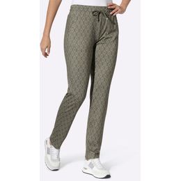 Jerseyhose Heine, Damen, Gr. 34, Normalgr&ouml;&szlig;en, khaki, ecru, bedruckt, 70% Viskose, 25% Polyamid, 5% Elasthan, bedruckt, gemustert, mehrfarbig, Hosen Jerseyhose