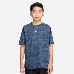Kapuzensweatshirt Nike "B NK DF MULTI SS TOP LBR HTHR", M&auml;dchen, Gr. M (140/146), midnight navy, work blau, htr, wei&szlig;, Obermaterial: 100% Polyester, normal, Rundhals, angesetztes B&uuml;ndchen, Sweatshirts, f&uuml;r Jugendliche, sportlicher Stil, aus Polyester, mit Raglan&auml;rmeln