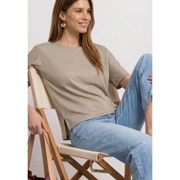 Kurzarmshirt Street One, Damen, Gr. 34, clay sand, Jersey, Obermaterial: 53% Polyester, 29% Viskose, 10% metallisierte Fasern, 8% Polyamid, Glitzermuster, unifarben, l&auml;ssig geschnitten h&uuml;ftbedeckend, Rundhals, abgesteppte Kante, Shirts, Sommershirt mit Rundhals und Glitzerdetails