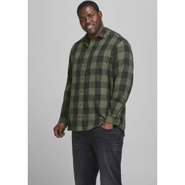 Jack & Jones PlusSize Karohemd "GINGHAM TWILL SHIRT", Herren, Gr. 5XL (68/70), N-Gr, gr&uuml;n (olivgr&uuml;n, kariert), Web, Obermaterial: 100% Baumwolle, JACK & JONES PLUSSIZE, normal, Hemden Karohemd, Bis Gr&ouml;&szlig;e 6XL