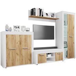 Wohnzimmertisch Vcm "4 tlg Schrankwand M&ouml;bel Set Wohnwand Usilo L", braun (wei&szlig;, honig, eiche), B:242cm T:37cm, Sideboards