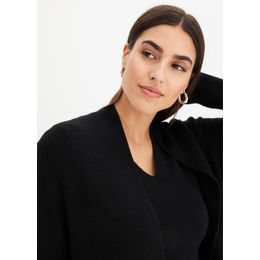 Longstrickjacke bonprix, Damen, Gr. 44/46 (L), schwarz, Strick, Obermaterial: 50% Viskose, 26% Polyamid, 24% Polyester, unifarben, oversize ca. Mitte Wade, ohne Ausschnitt, Strickkante, Strickjacken Longstrickjacke, Oversize-Passform, eleganter Stil, ohne Verschluss