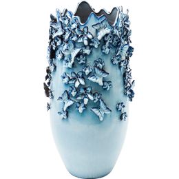 Dekovase KARE DESIGN "Butterflies Lightblue 50cm", blau, B:28cm H:49,5cm T:28cm, Steingut, Vasen
