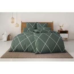 Bettw&auml;sche OTTO HOME "Belle", gr&uuml;n, B/L: 155cm x 220cm, 1 Stk., 1 Stk., Renforc&eacute;, B/L: 80cm x 80cm, 2, Renforc&eacute;, Obermaterial: 100% Baumwolle, Bettw&auml;sche, Bettw&auml;sche, Renforc&eacute; Qualit&auml;t, Rei&szlig;verschluss