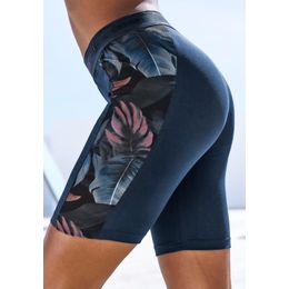active by Lascana Shorts LASCANA ACTIVE, Damen, Gr. XS (32/34), N-Gr, blau (dunkelblau), Jersey, Obermaterial: 95% Baumwolle, 5% Elasthan, unifarben mit Farbeins&auml;tzen, eng kniefrei, Hosen Shorts, mit floralen Eins&auml;tzen