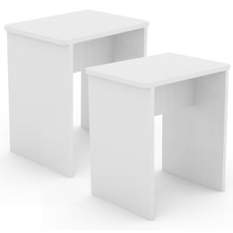 Essgruppe Vcm "2er Set Sitzhocker Fu&szlig;ablage Beistelltisch Esal", wei&szlig;, B:40cm T:30cm, Obermaterial: 100% Holz Wood., Sitzm&ouml;bel-Sets, Essgruppe
